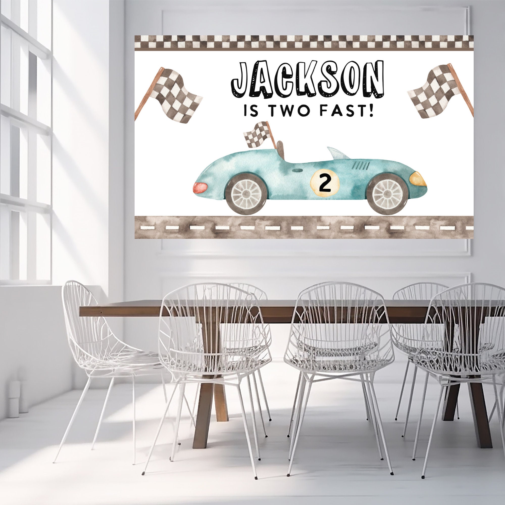 Race Car Birthday Banner Backdrop TWO FAST Backdrop Modern - Etsy