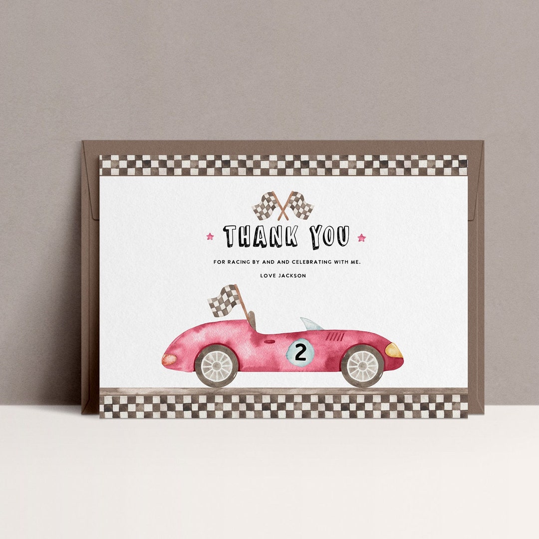 Race Car Thank You Card, TWO FAST Thank You Tag, Second Birthday, Racer ...