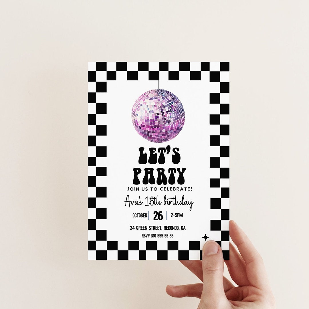 Disco Party Invitation, Let's Party Birthday Invitation for Teens, Any ...