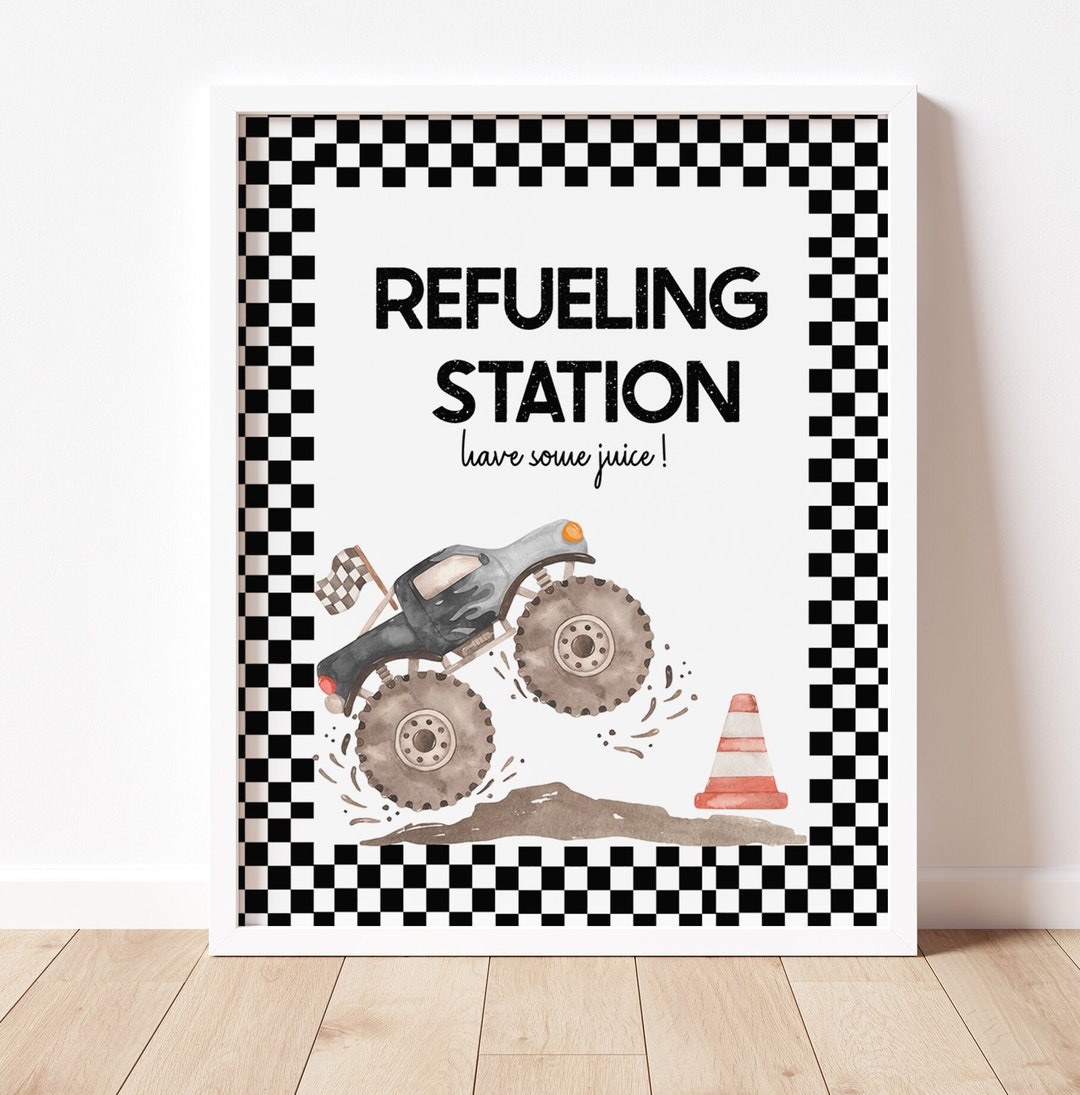Monster Truck Party Sign, Refueling Station Favor Sign, Monster Truck ...