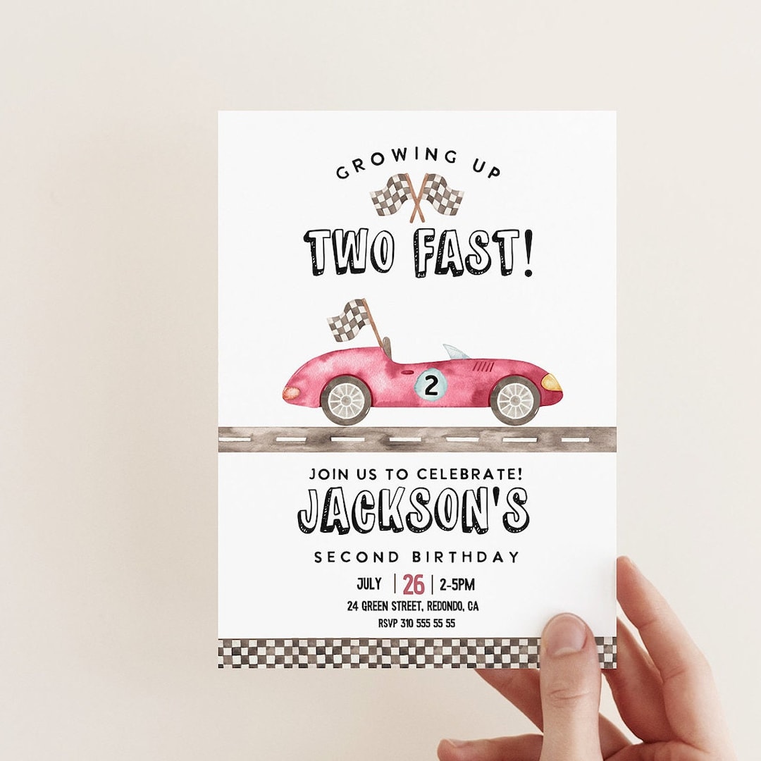 Editable Race Car Birthday Invitation TWO FAST Birthday Race Car Invite ...