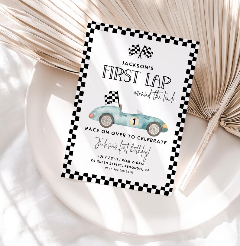 First Lap Race Car Birthday Coloring Page: Personalized Activity Mat ...