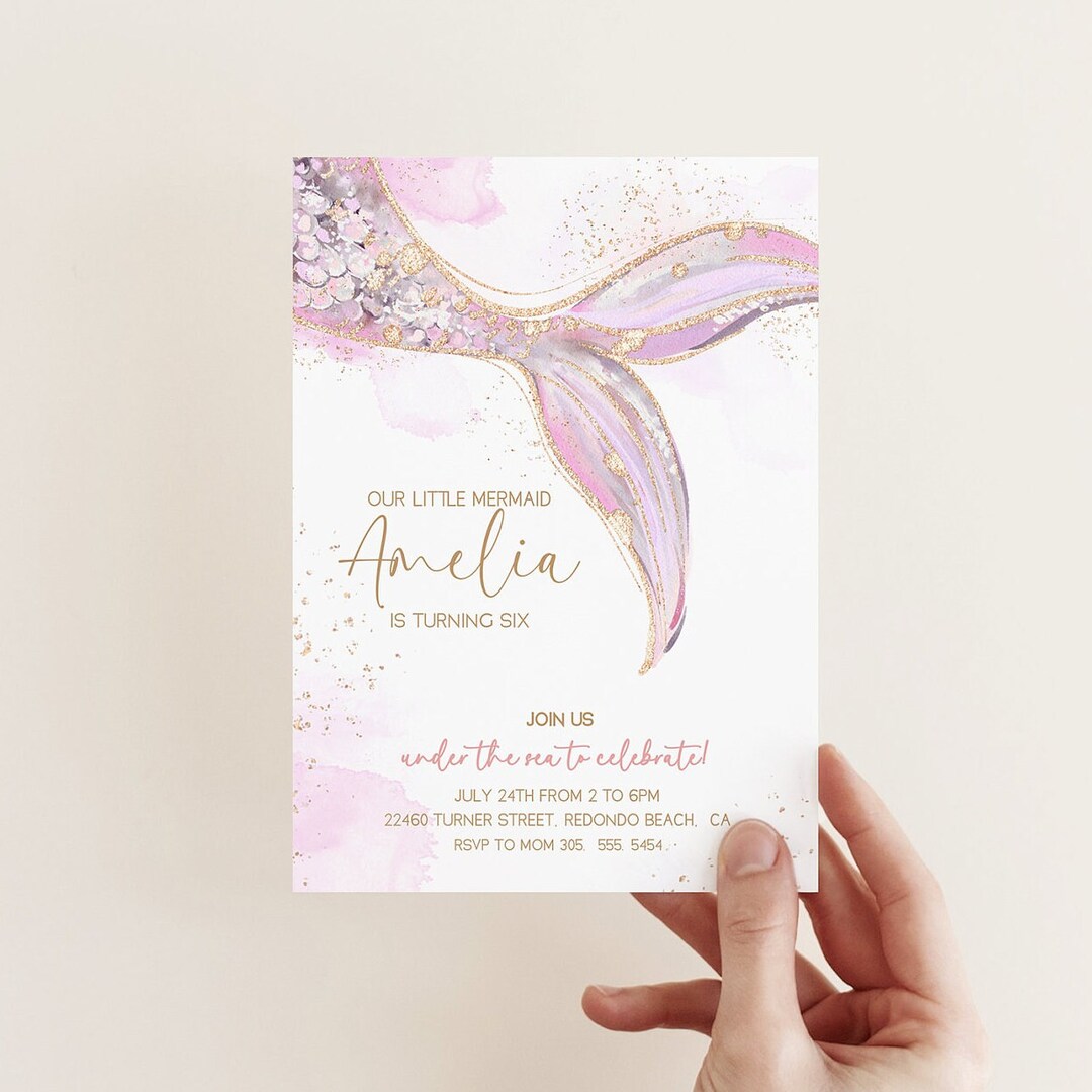 Editable Mermaid Birthday Invitation, Under the Sea, Pink Mermaid Party ...