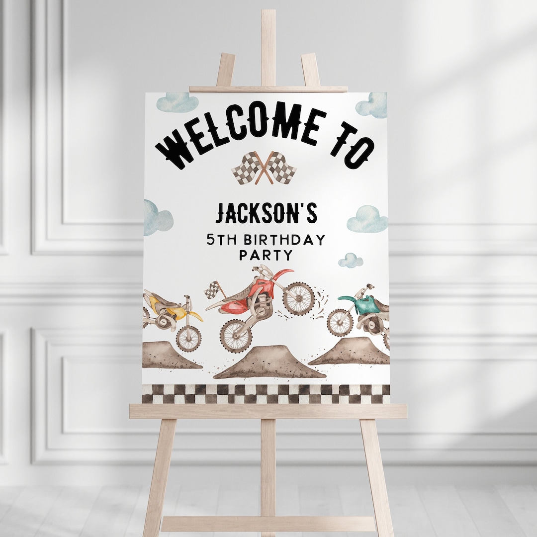 Dirt Bike Birthday Welcome Sign, Welcome Poster, Any Age, Party Sign ...