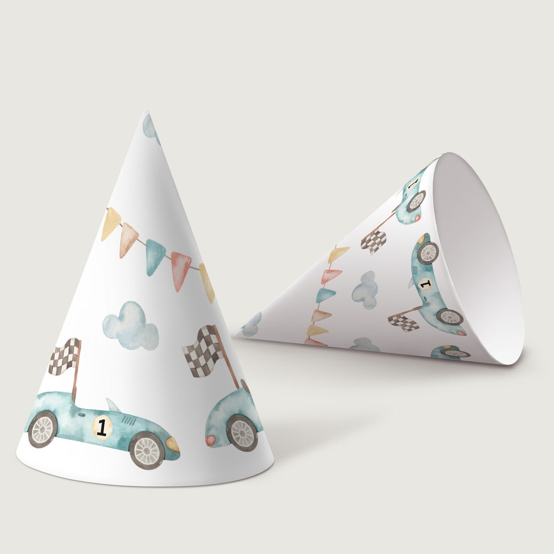 Race Car Birthday Party Hat: Blue Watercolor Design (digital Download ...