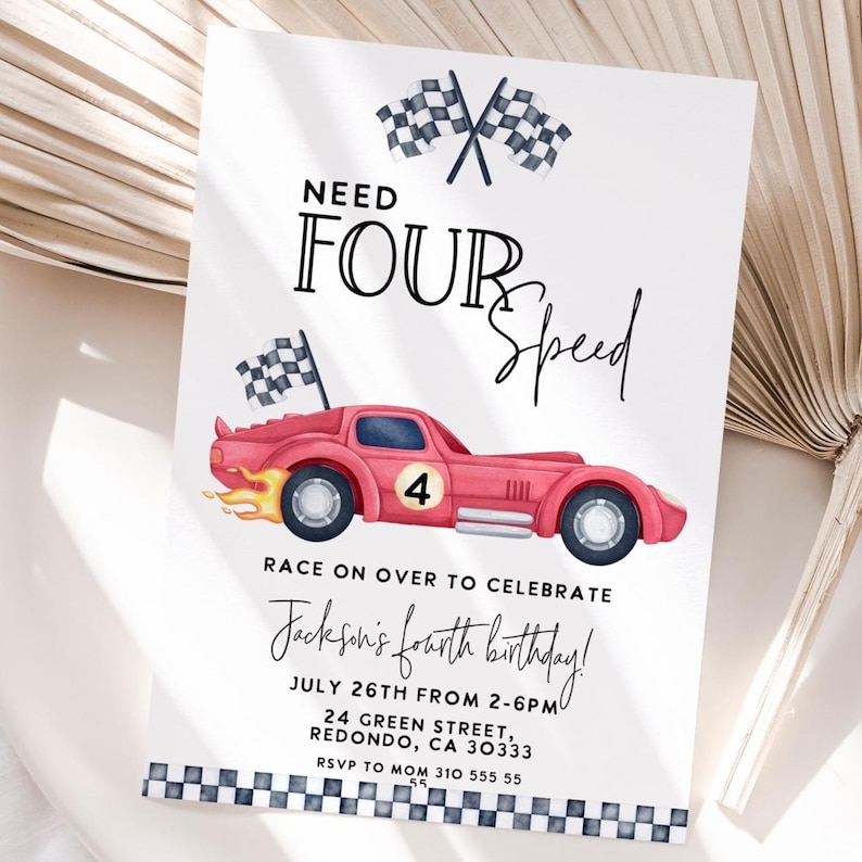 Race Car Need Four Speed 4th Birthday Bundle: Editable Party Favors ...