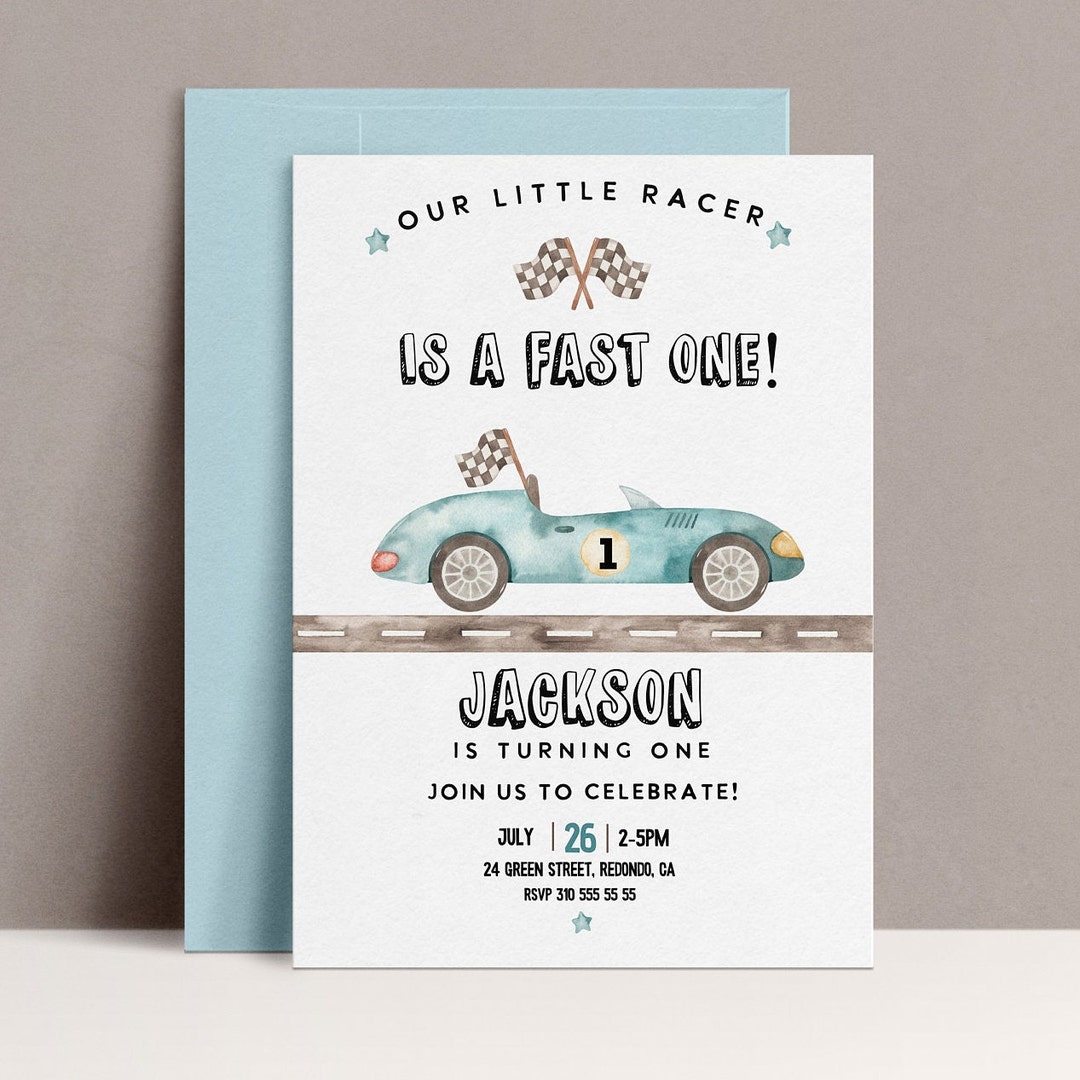 Race Car 1st Birthday Invitation: Fast One Party (printable) - Etsy