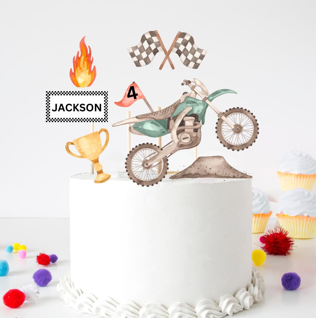 Dirt Bike Birthday Cake Toppers, Any Age, Dirt Bike Party, Motorcycle ...