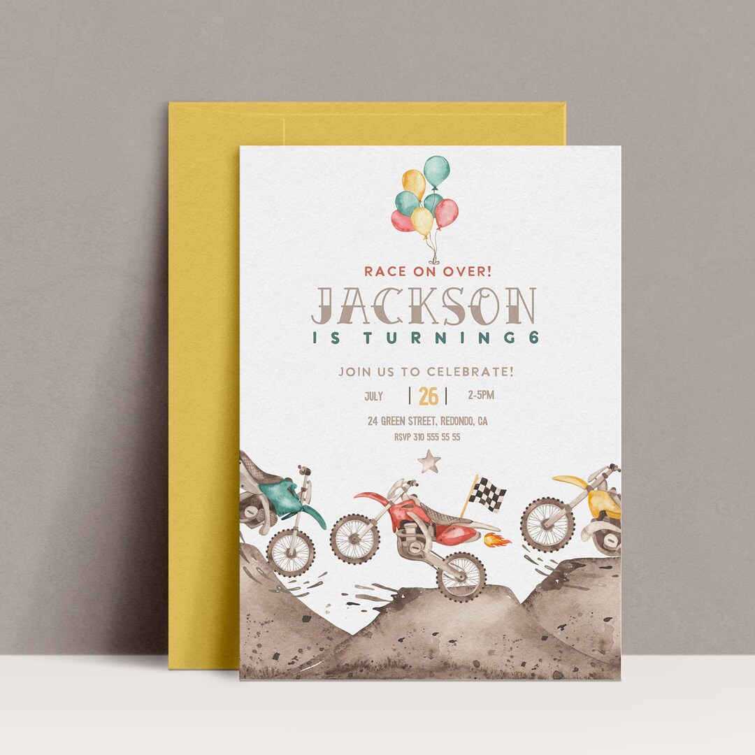 Dirt Bike Birthday Invitation, Any Age, Race on Over, Motorcycle Invite ...
