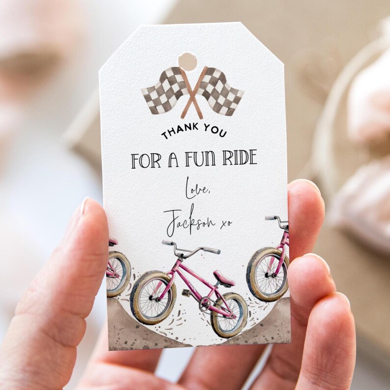 Red BMX Thank You Tags: Dirt Bike Birthday Party Favors, Gift Tags ...