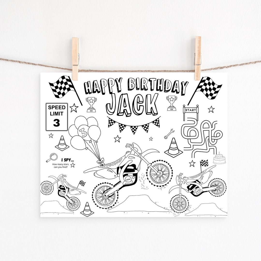 Dirt Bike Birthday Activity Page, Any Age, Coloring Sheet, Activity Mat ...
