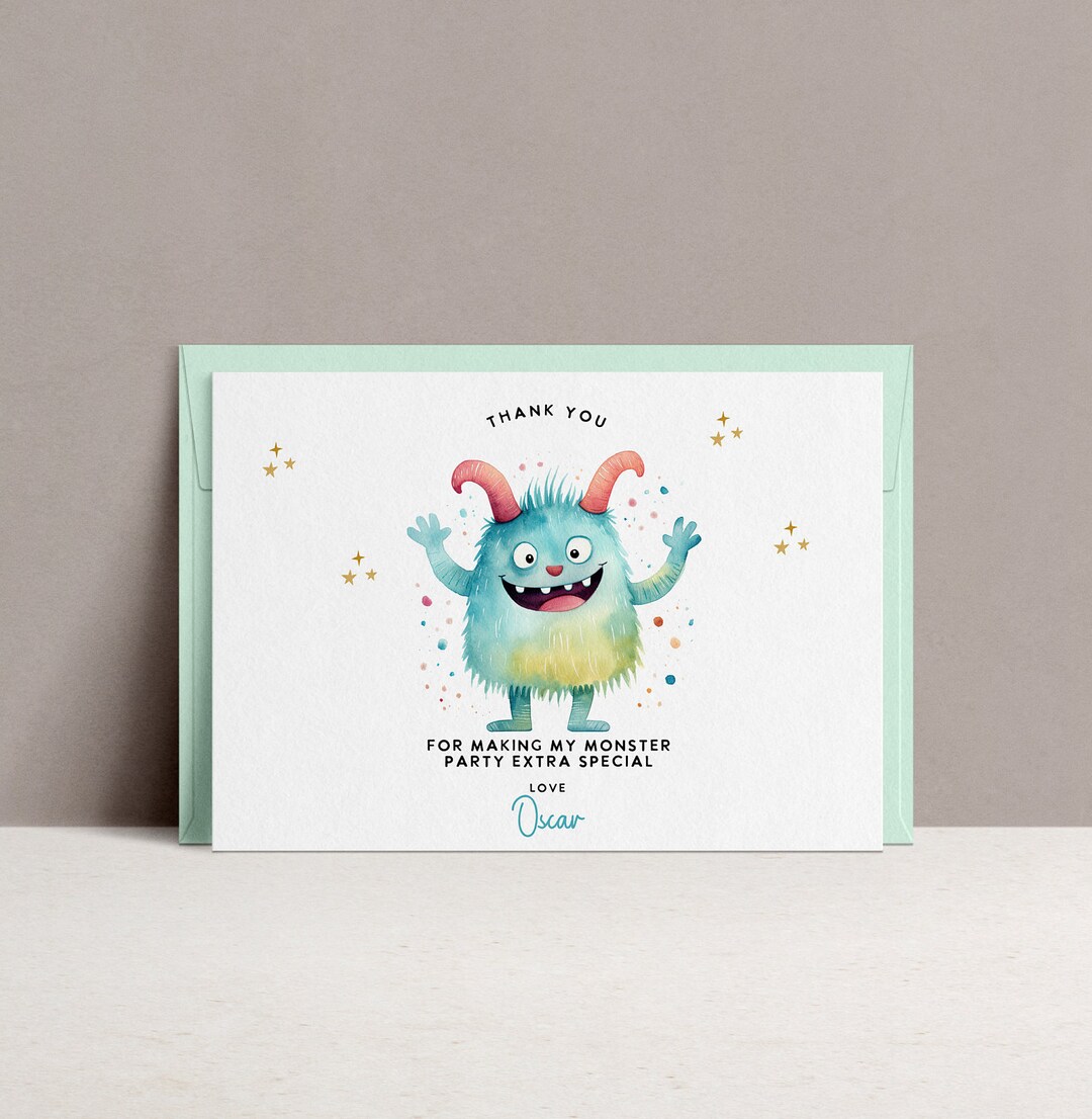 Editable Monster Birthday Thank You Card: Bash Party Decor (digital ...