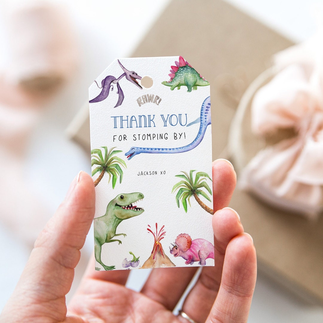 Dinosaur Birthday Thank You Tag, Dino Favor Tag, Dinosaur Party Decor ...
