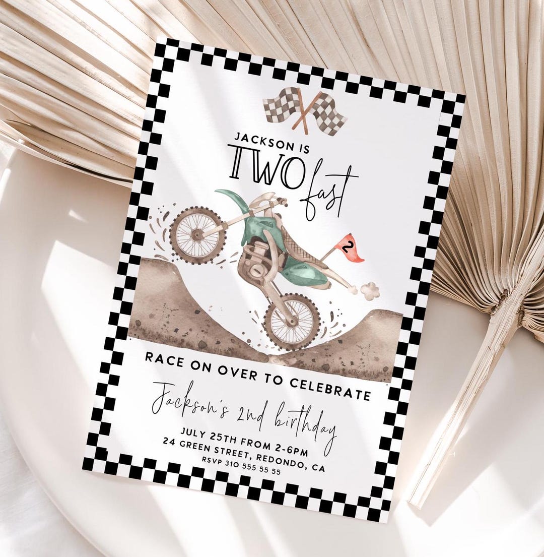 Two Fast Dirt Bike Birthday Invitation: Motorcycle Party, Printable ...