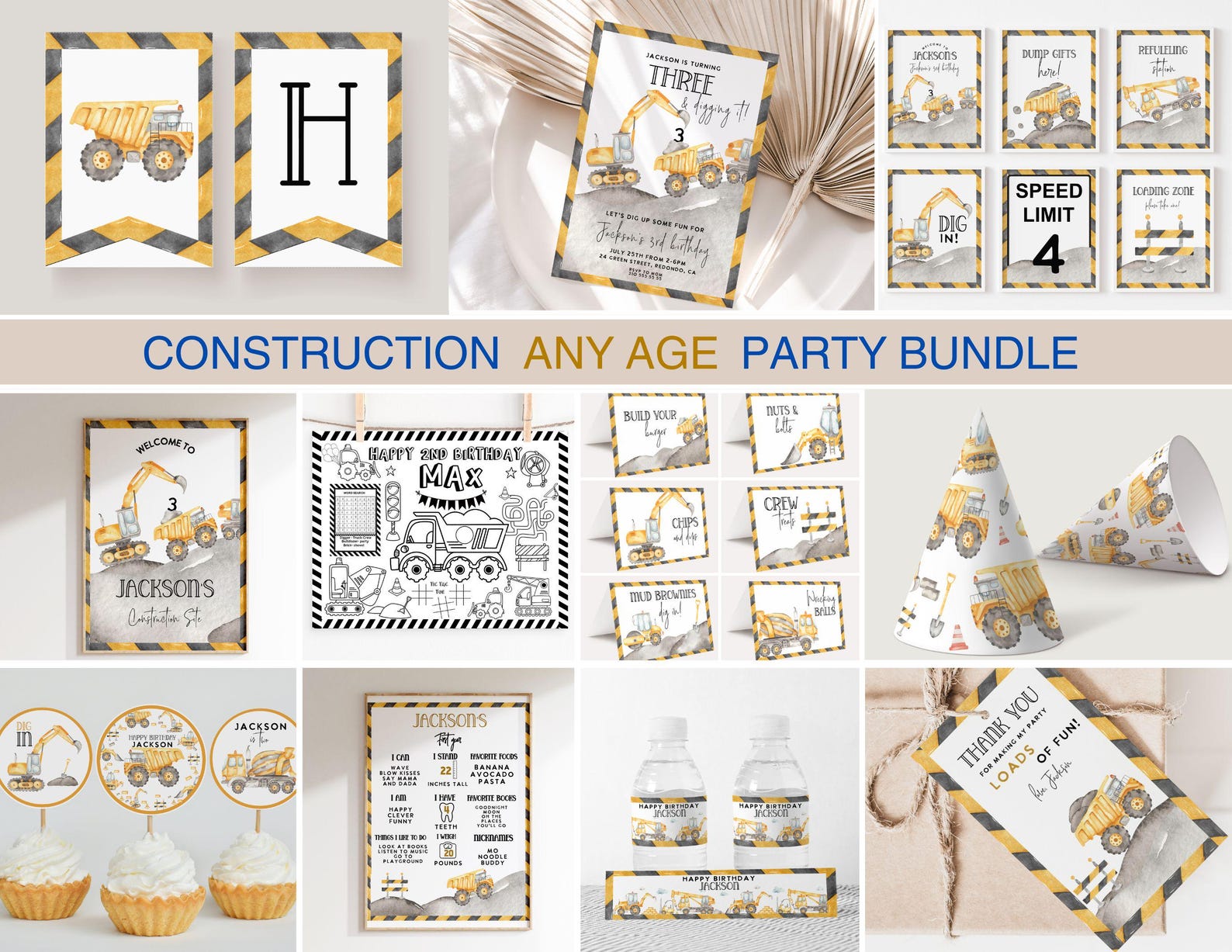Construction Birthday Food Tent Labels: Editable Party Decor (digital ...