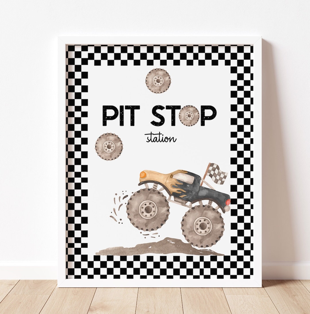 Monster Truck Party Sign, Pit Stop Party Sign, Monster Truck Birthday ...