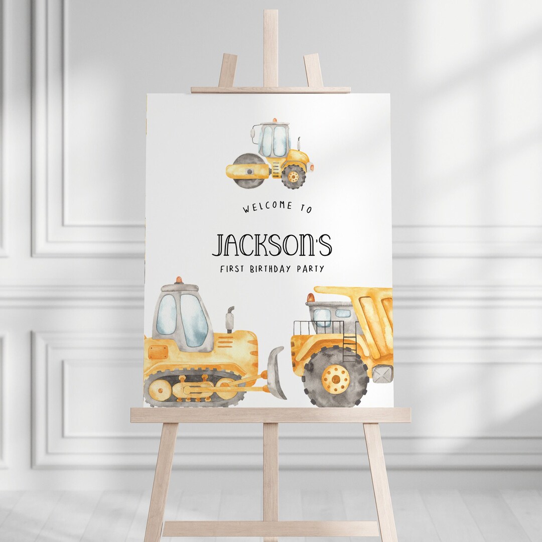 Editable Construction Birthday Welcome Sign Yellow Dump Truck ...