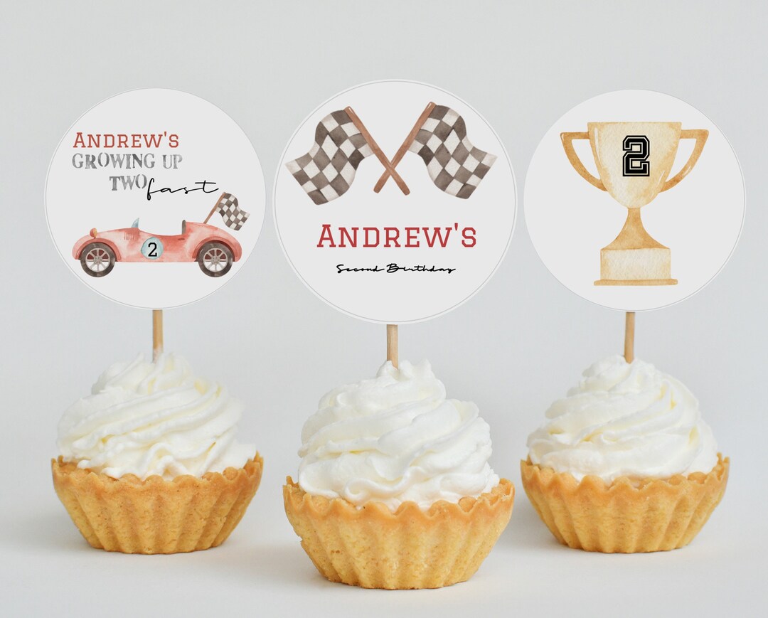 Race Car Cupcake Toppers, Two Fast, Topper Cake, Boy, Second Birthday ...