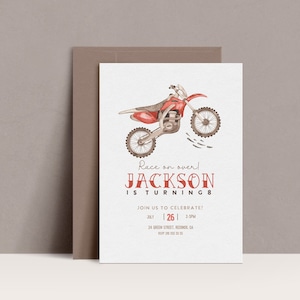 Dirt Bike Birthday Invitation, Red, Race on Over, Motorcycle Invite ...