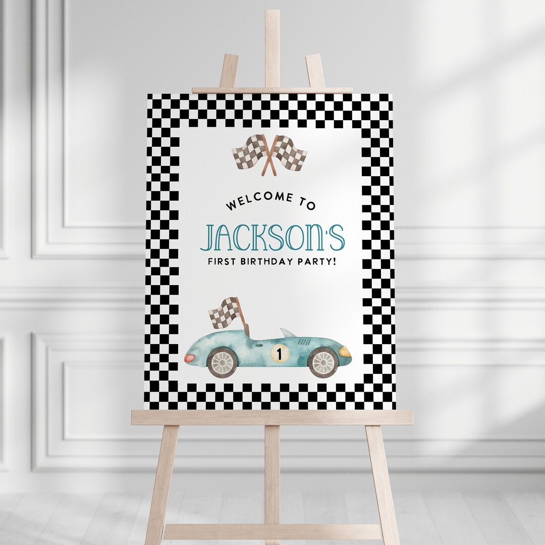Race Car Birthday Welcome Sign FAST ONE Birthday Invite 1st Birthday ...