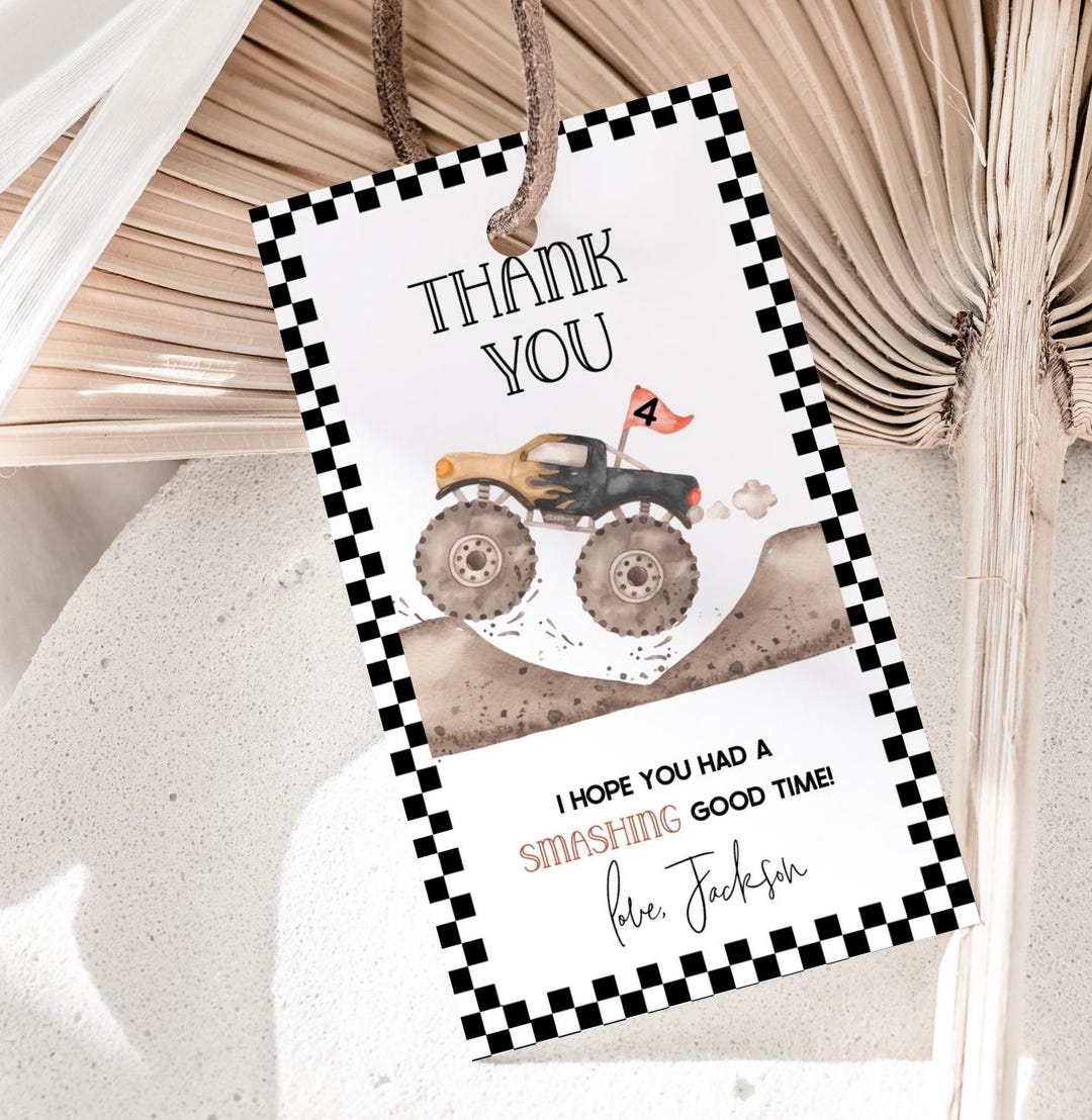 Editable Monster Truck Thank You Tags: Printable Favor Decor (digital ...