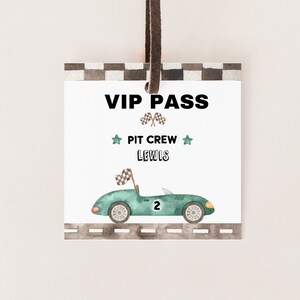 Race Car Birthday VIP Pass, Growing up Two Fast, Pit Crew Tags, Modern ...
