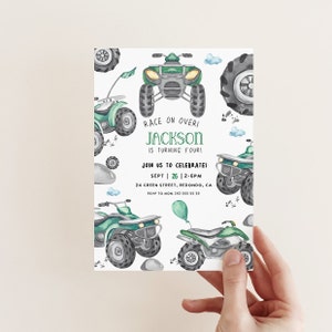 Quad Birthday Invitation Green 4 Wheeler Invite ATV Bike Birthday, Any ...
