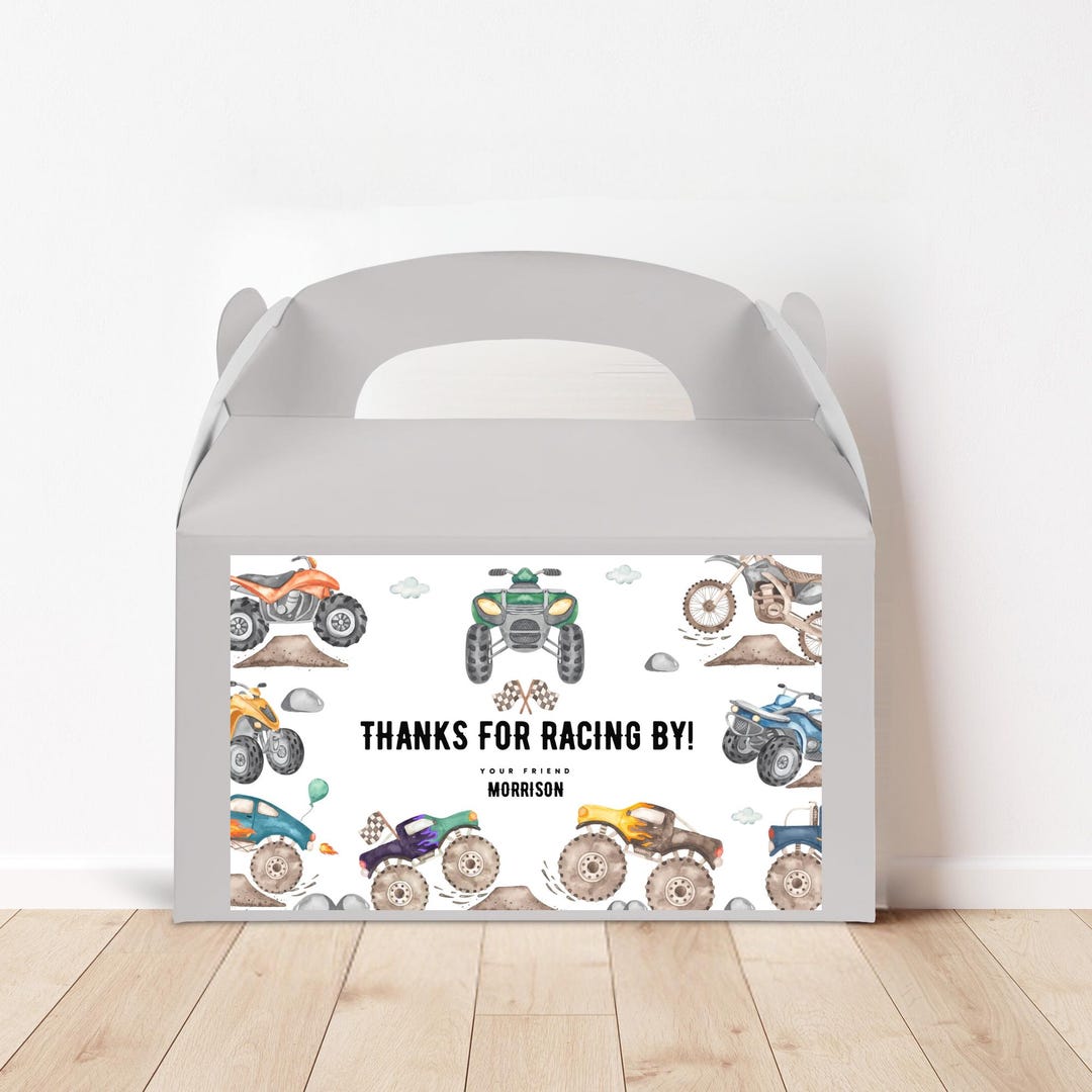 Monster Truck Birthday Gable Box Label: ATV Quad Design (digital ...
