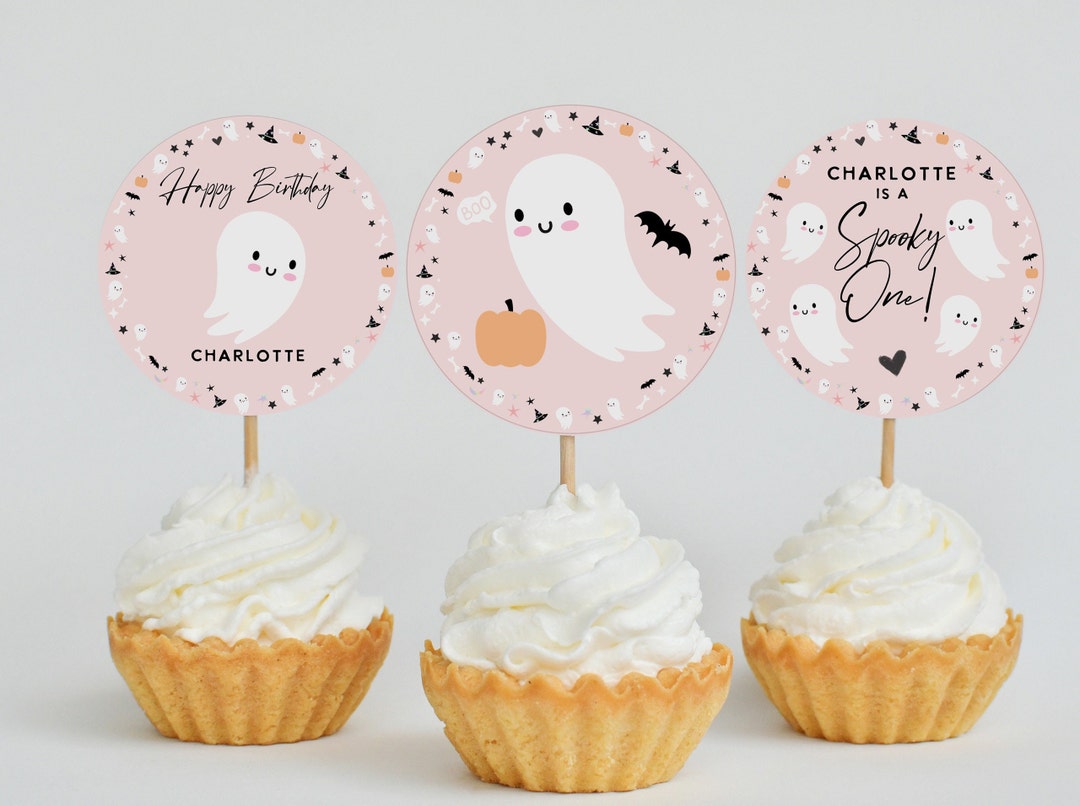 Halloween Birthday Cupcake Toppers, Cake Topper, Spooky One Birthday ...