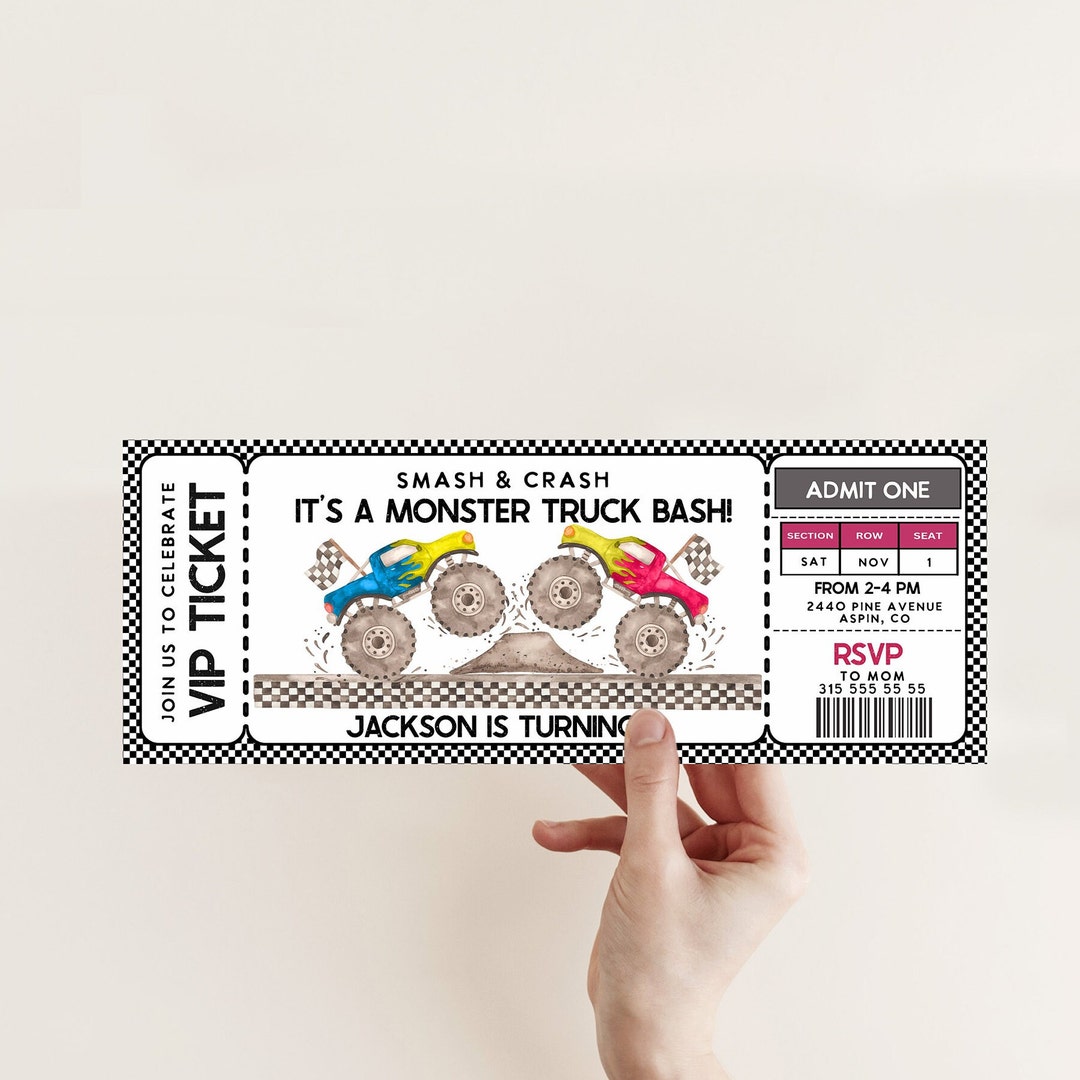 Monster Truck Ticket Invitation Monster Truck Party Monster - Etsy