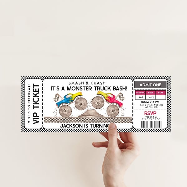 Monster Truck Ticket Birthday Invitation - Etsy