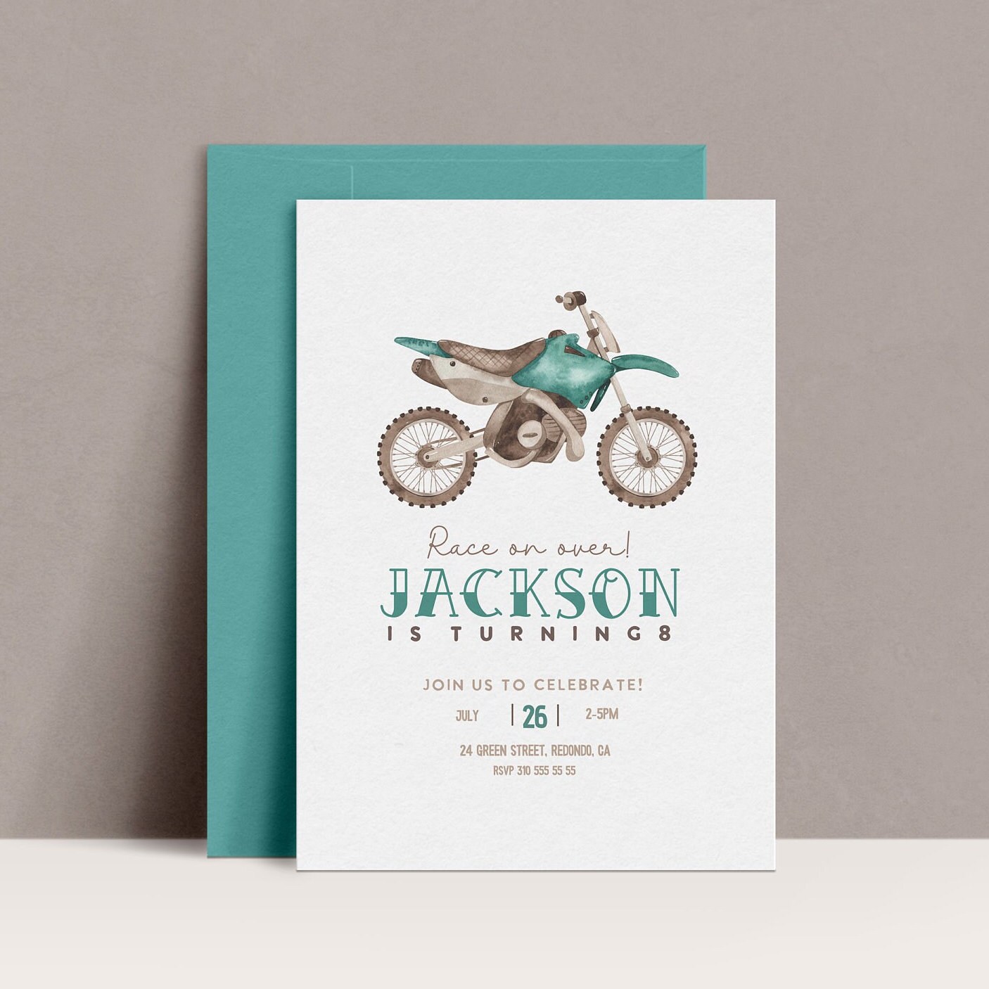 Dirt Bike Birthday Invitation Green Race on Over Motorcycle - Etsy