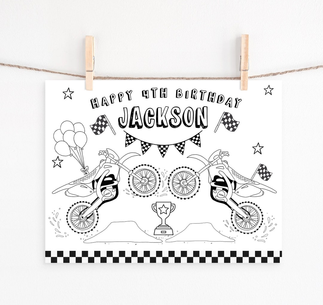 Dirt Bike Coloring Page, Dirt Bike Birthday Invitation Dirt Bike Activity Mat, Motorcycle ...