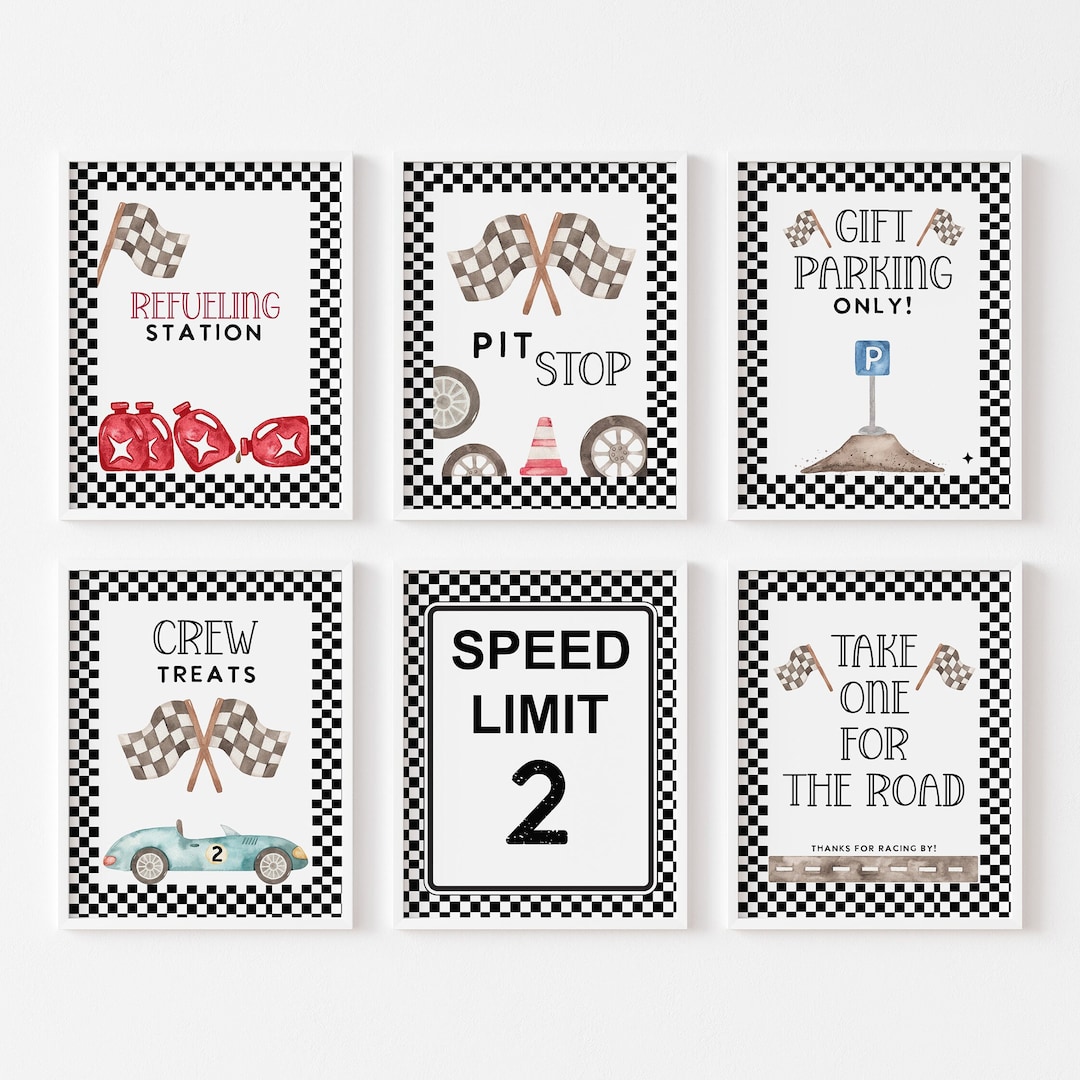 Race Car Birthday Party Sign, TWO FAST Birthday, Race Car Speed Limit ...