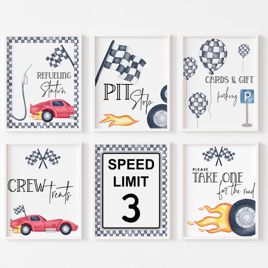 Editable Race Car Party Signs: Pit Stop, Refueling Station (digital ...