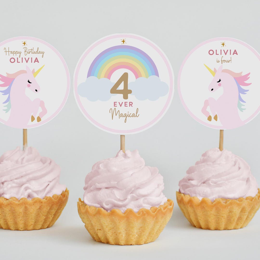 Editable Unicorn Cupcake Toppers: Magical Birthday Decor (digital ...