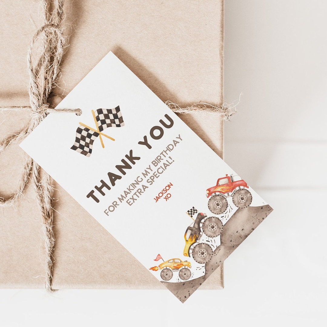 Monster Truck Birthday Thank You Tag, Any Age, Monster Truck Bash ...