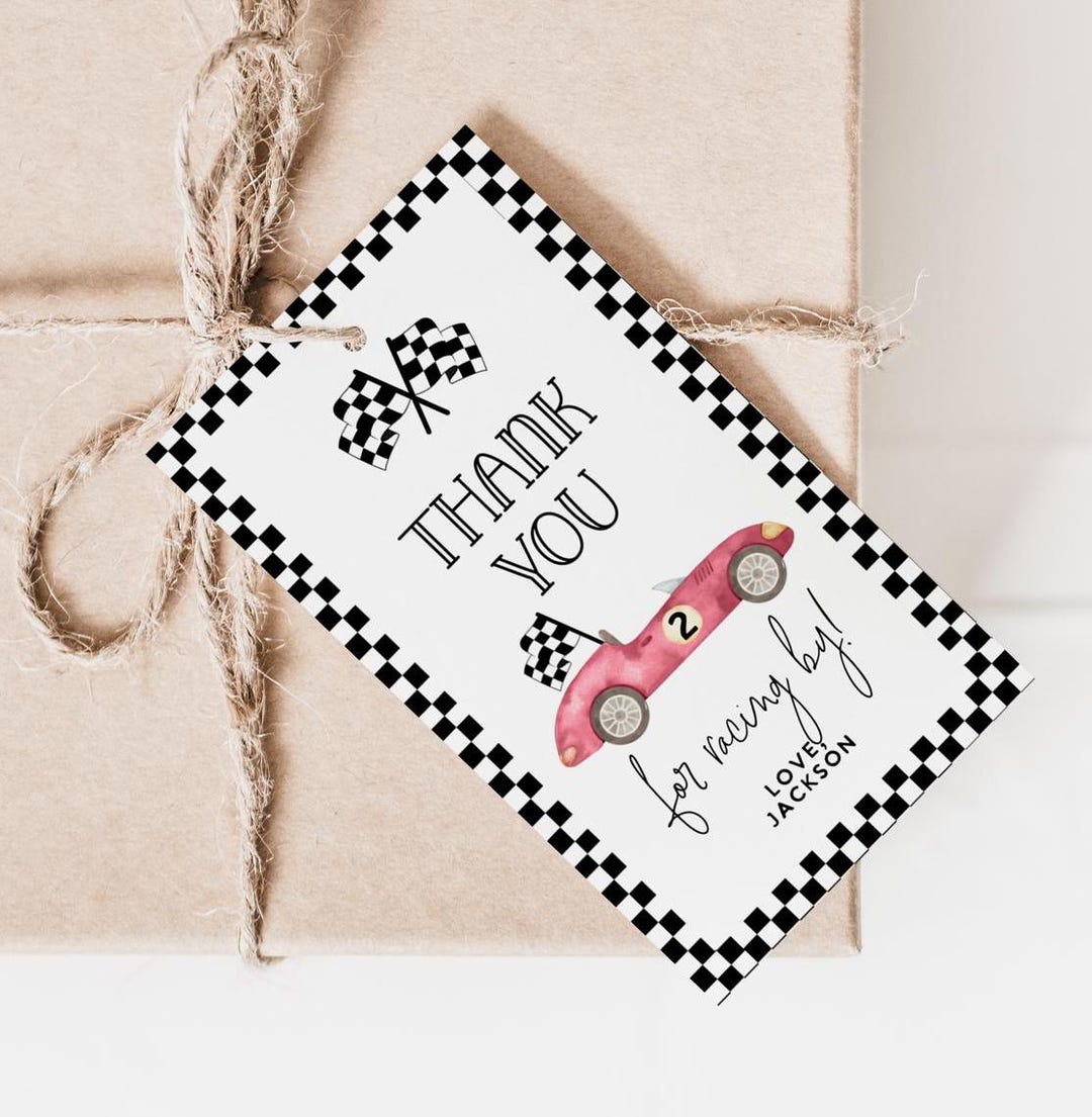 Editable Race Car Birthday Thank You Tag, Red Race Car Favor Tag, Any ...