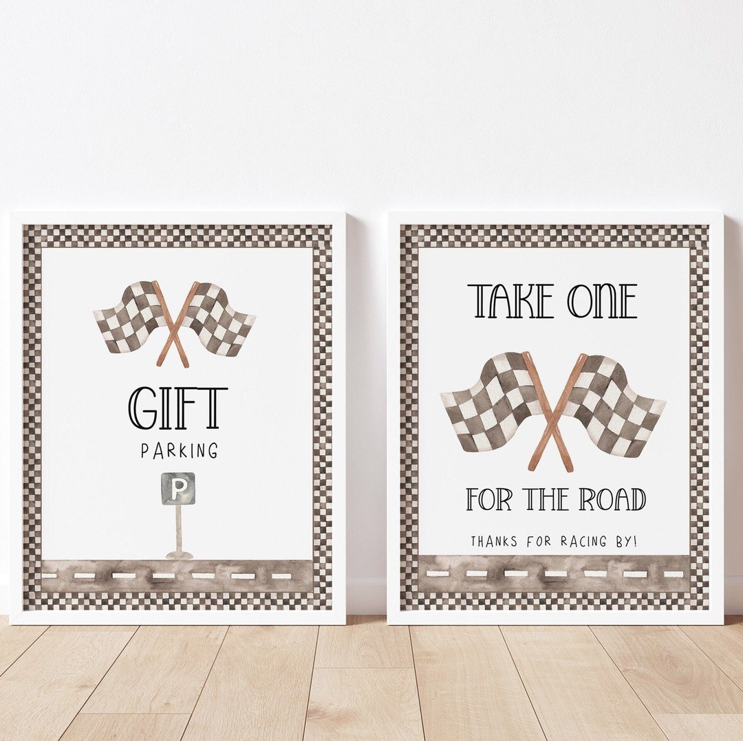 Race Car Birthday Party Signs: Gift Parking, One for the Road (digital ...