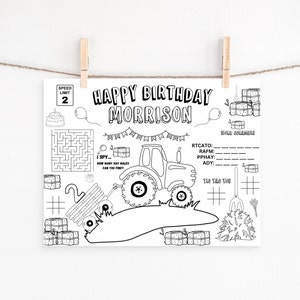 Tractor Activity Coloring Mat, Tractor Birthday Coloring Page, Tractor ...