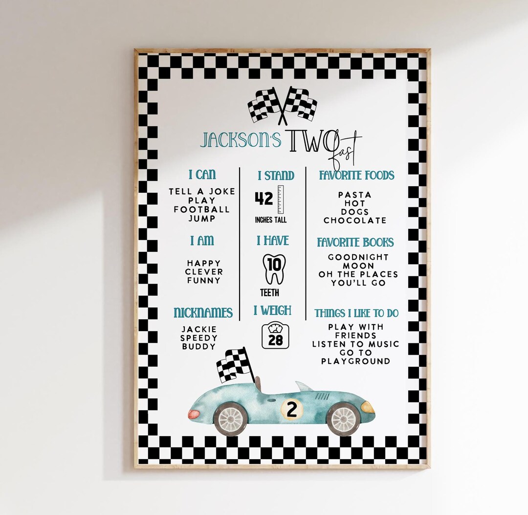 Race Car Milestone Board: Two Fast Birthday Party Decor (editable ...