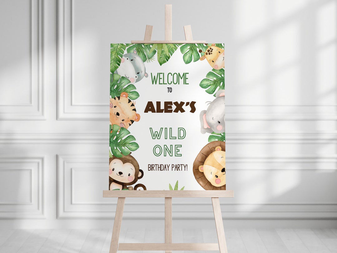 Wild One Birthday Sign Birthday Welcom Sign Safari Invitation Editable ...