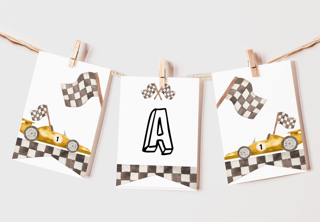 Race Car Birthday Banner: Editable Gold Racing Theme (digital Download ...