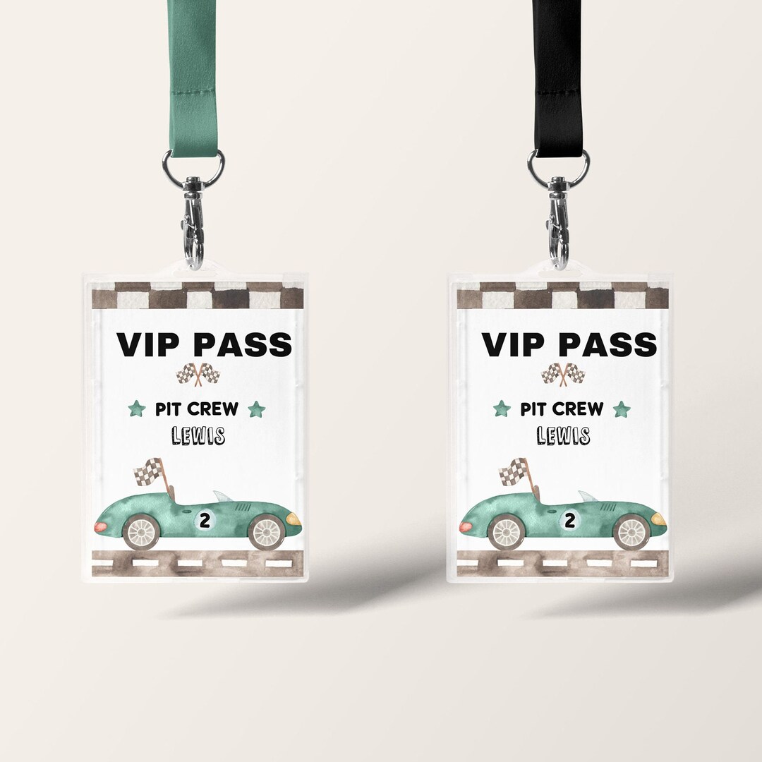 Race Car Birthday VIP Pass, Growing up Two Fast, Pit Crew Tags, Modern ...