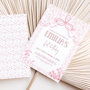 Vintage Pink Bow Invitation, Coquette Bow Party, Pink Toile Invitation ...