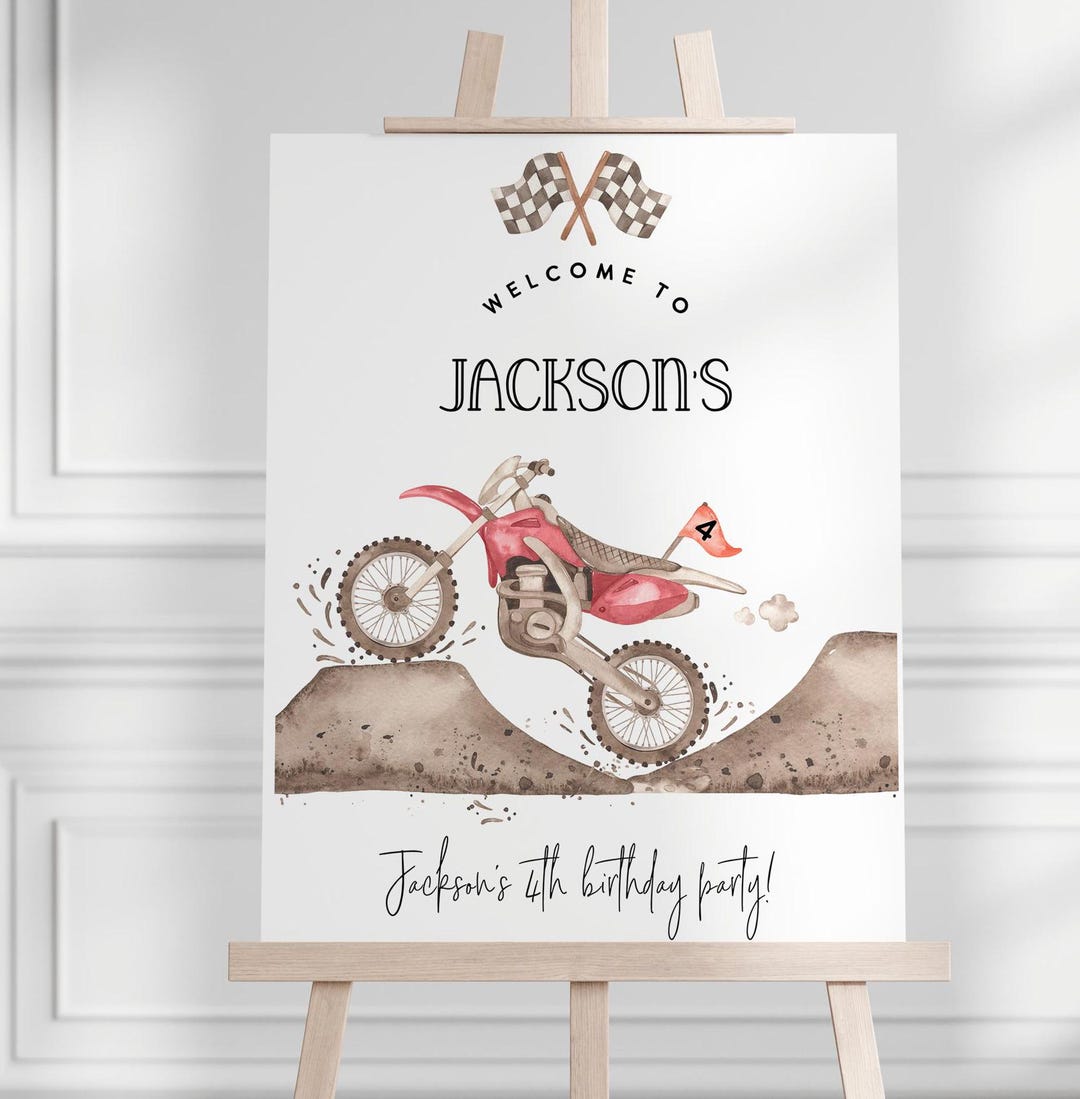 Red Dirt Bike Birthday Welcome Sign: Motorcycle Party Sign Decor ...