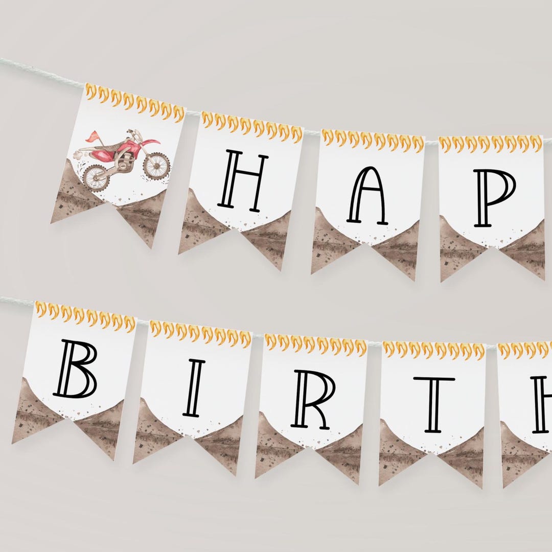 Dirt Bike Birthday Banner: Editable Race Bike Party Decor (digital ...