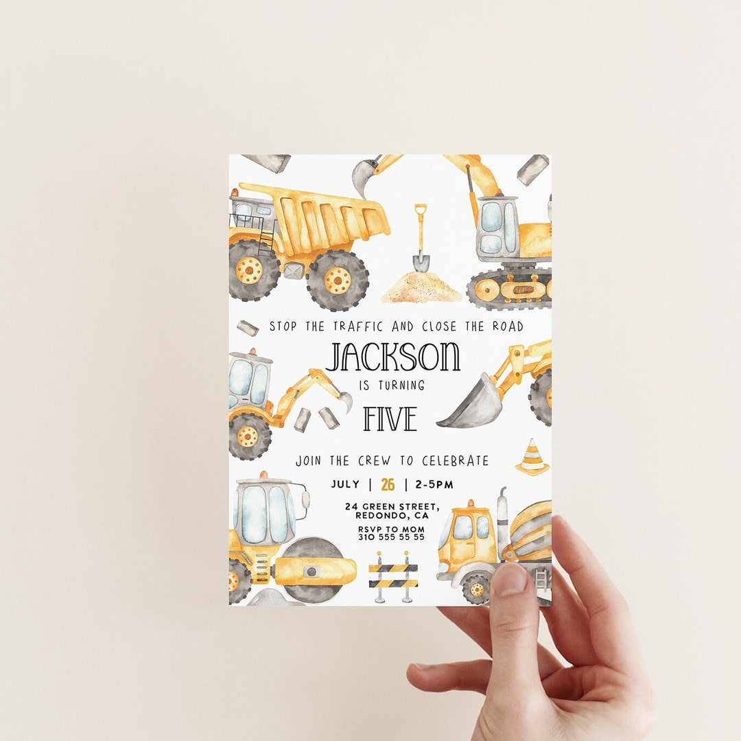Construction Birthday Party Invitation Template Construction - Etsy