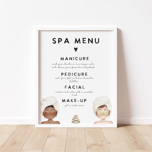 Spa Party Menu Sign: Girl Birthday Glam Party (digital Download) - Etsy