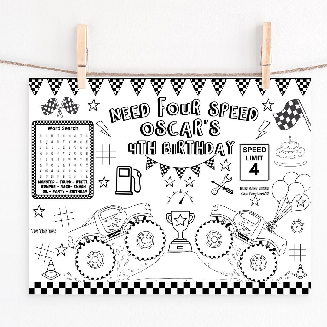 NEED FOUR SPEED Monster Truck Coloring Sheet, Monster Truck Activity ...